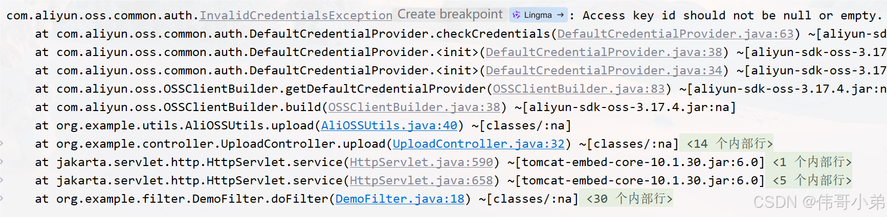 com.aliyun.oss.common.auth.InvalidCredentialsException: Access key id should not be null or ...