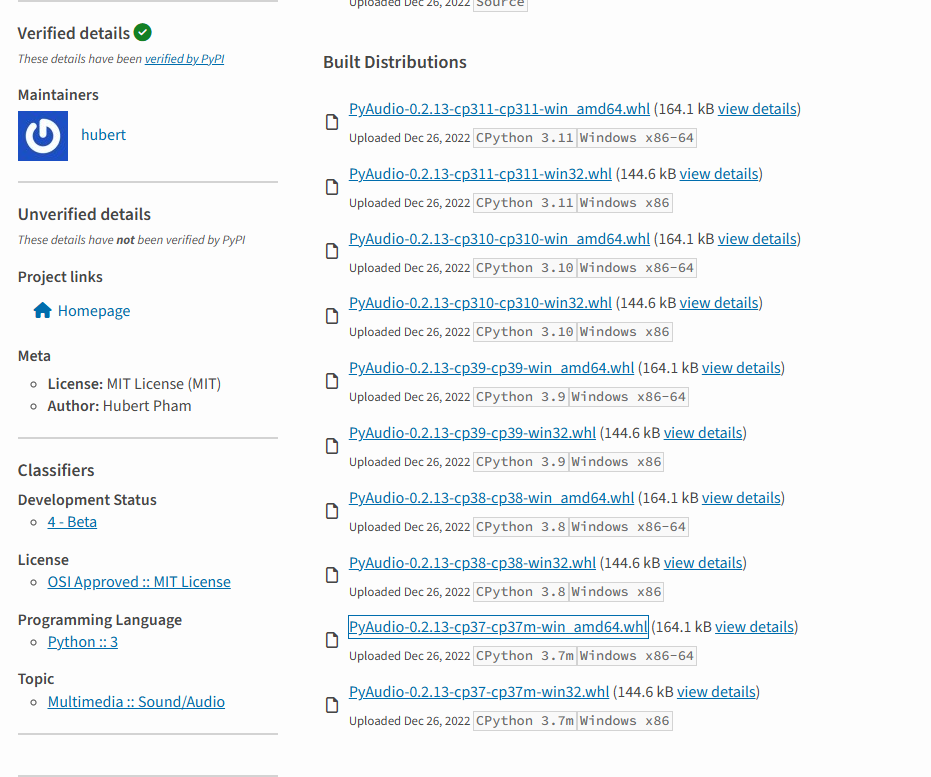 3步解决PyAudio安装失败问题_pyaudio 预编译包-CSDN博客