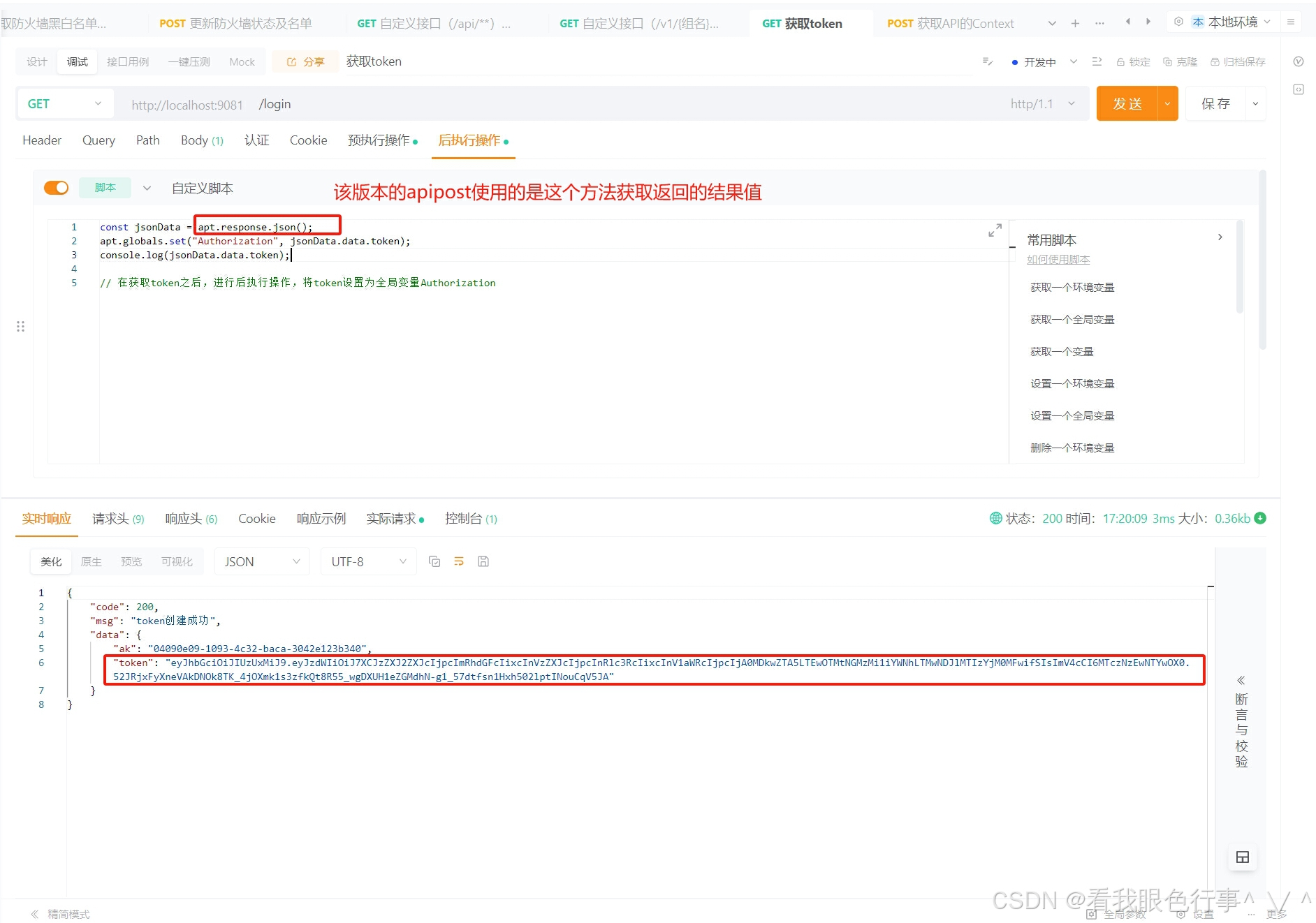 使用 Apipost 获取 Token 并设置全局变量_apipost设置全局变量token-CSDN博客