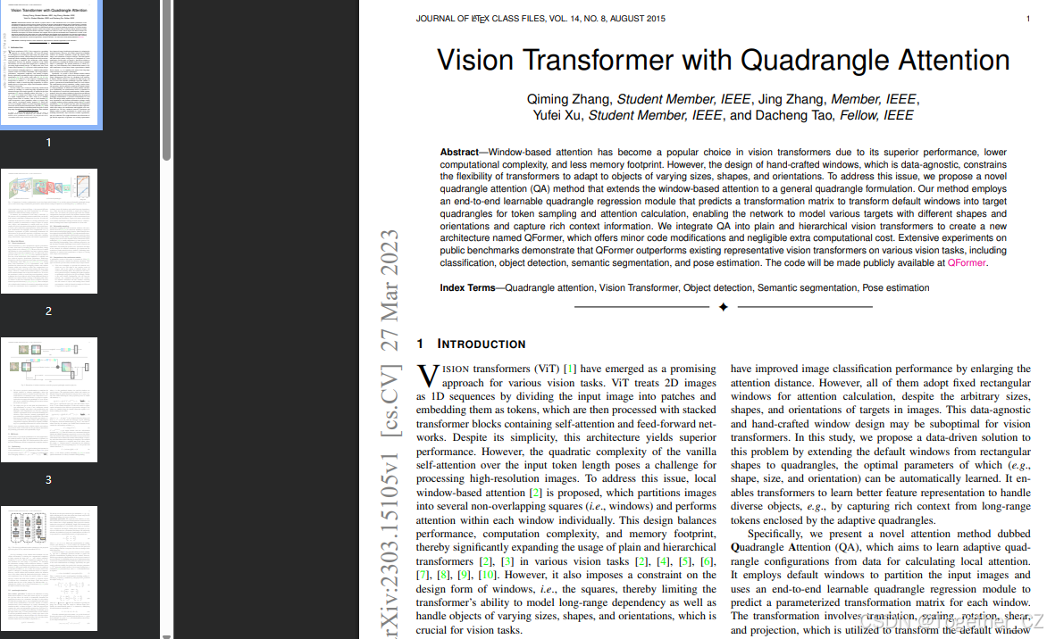 Vision Transformer with Quadrangle Attention——带有四边形注意力的视觉变换器_qformer 结构 ...