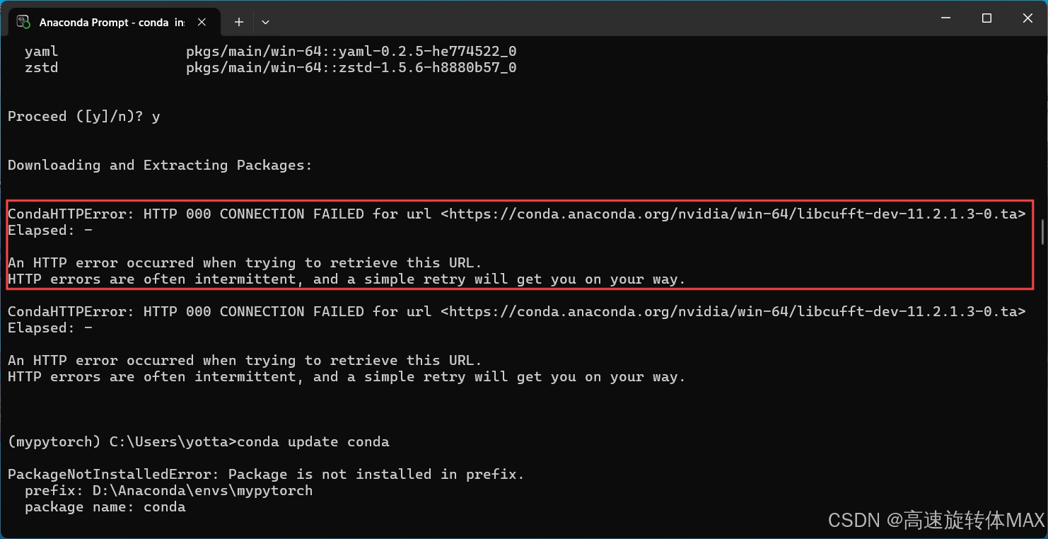 用Conda下载PytorchGPU版本时出现CondaHTTPError:HTTP 000 CONNECTION FAILED for url错误解决方法_conda pytorch 连不 ...
