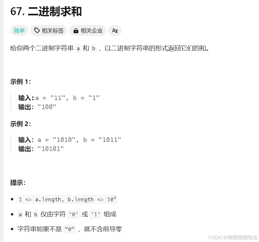 Leetcode67 二进制求和 Csdn博客 2126