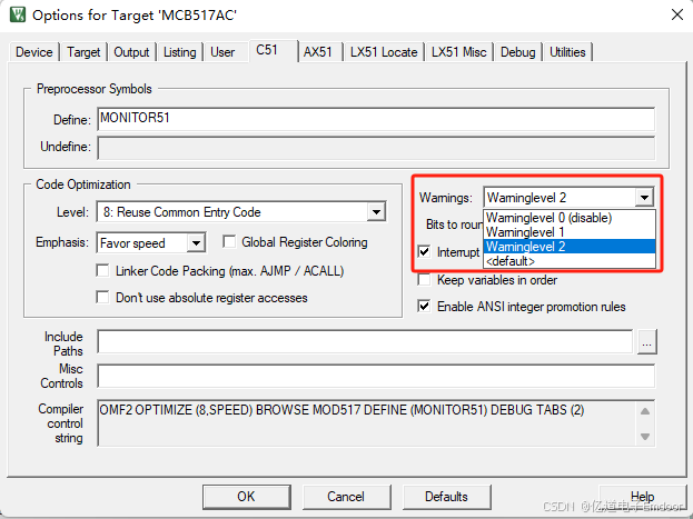 【ARM】控制PK51的警告等级与信息生成_keil pk51-CSDN博客