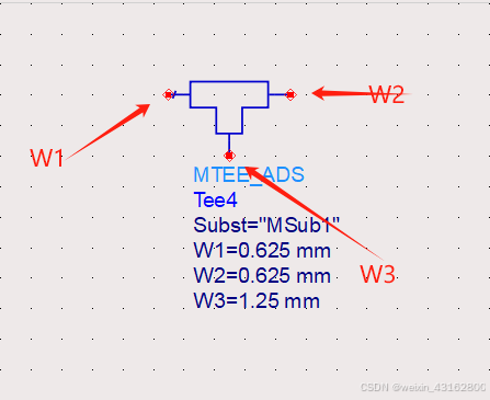 确定ADS 的MTEE的参数，W1对应左边的微带线的W参数，W2对应右边微带线的W参数，W3对应下边的微带线W参数_ads中mtee的参数w1、w2和w3定义-CSDN博客