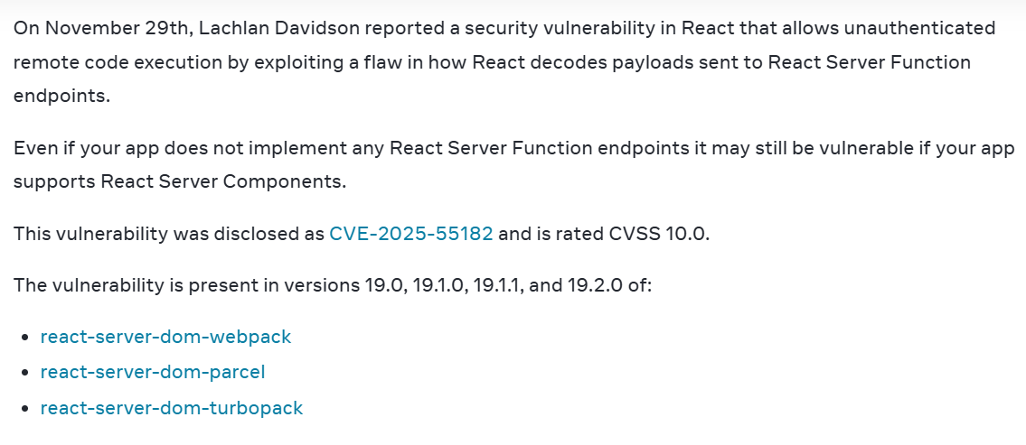 【网络安全】 CVE-2025-55182（React Server Components 远程代码执行漏洞）-CSDN博客