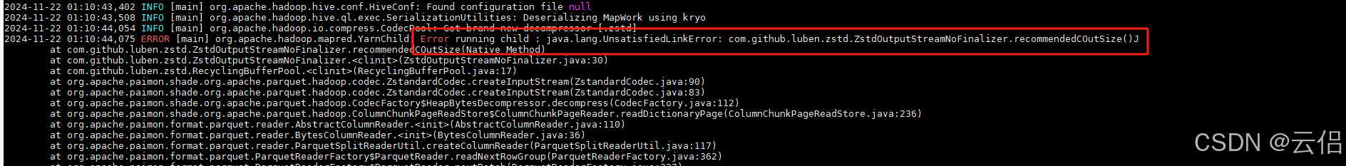 hive读取paimon表zstd问题， Could not initialize class com.github.luben.zstd.ZstdInputStreamNoFinalize ...