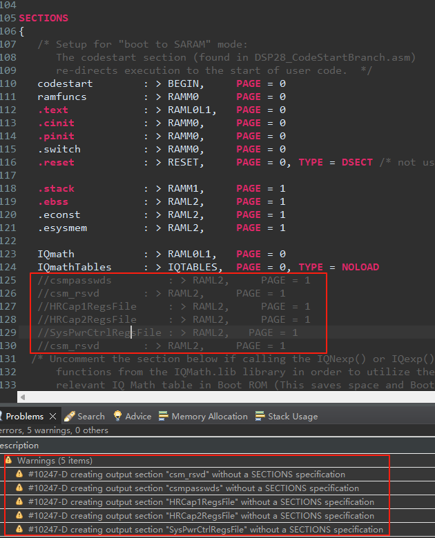 #10247-D creating output section “xxxx“ without a SECTIONS specification解决办法_creating output ...
