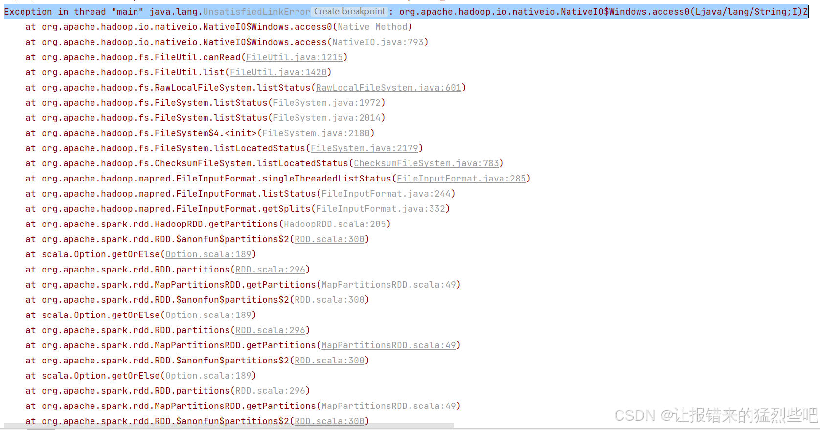 Exception in thread “main“ java.lang.UnsatisfiedLinkError: org.apache.hadoop.io.nativeio ...