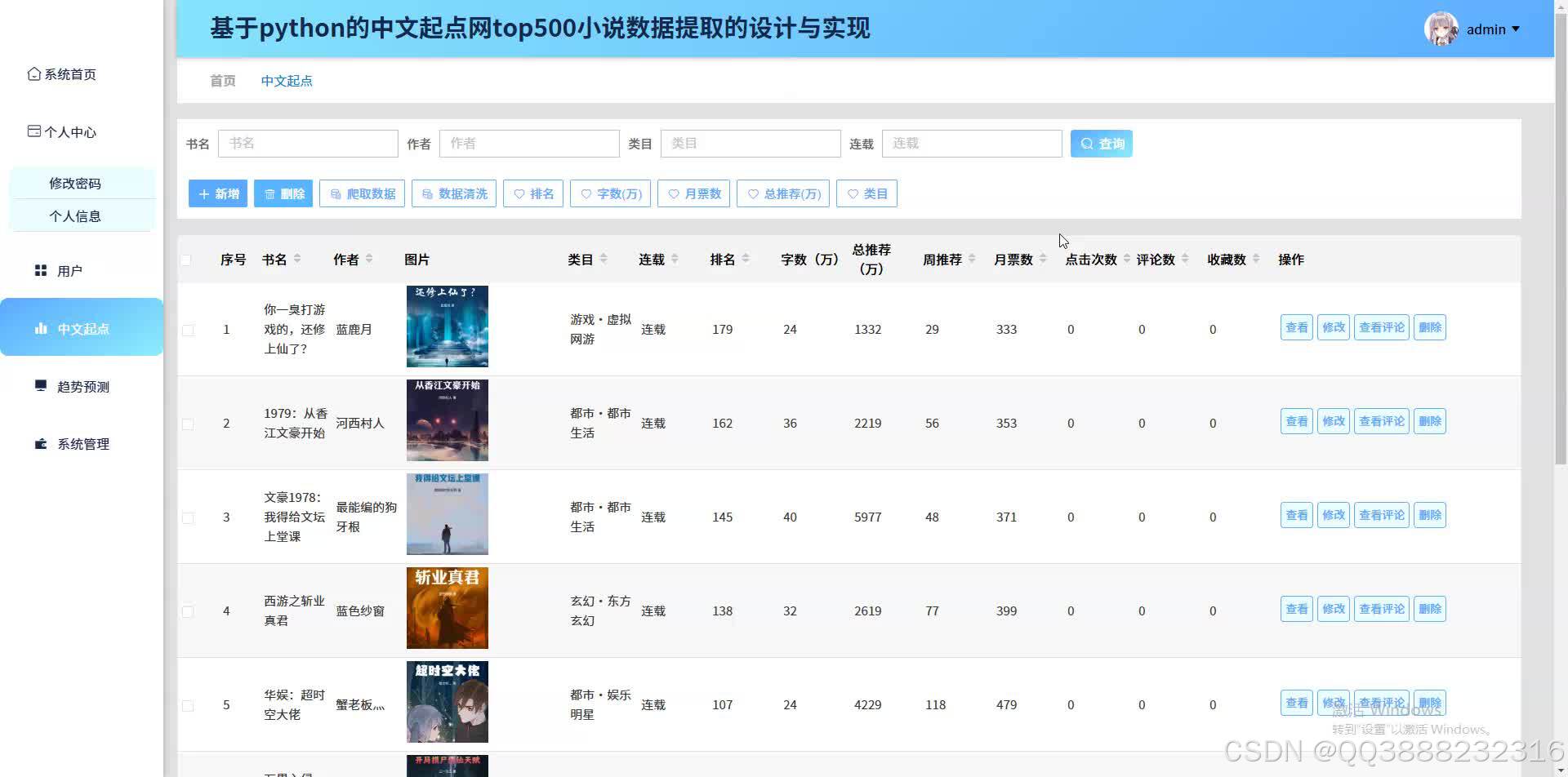 基于python的中文起点网top500小说数据提取的设计与实现毕设源码+文档+讲解视频-CSDN博客