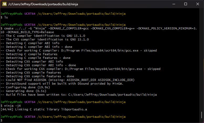 使用 Ninja 编译 PortAudio 项目（强烈推荐！！！）_vs2022 编译 portaudio-CSDN博客