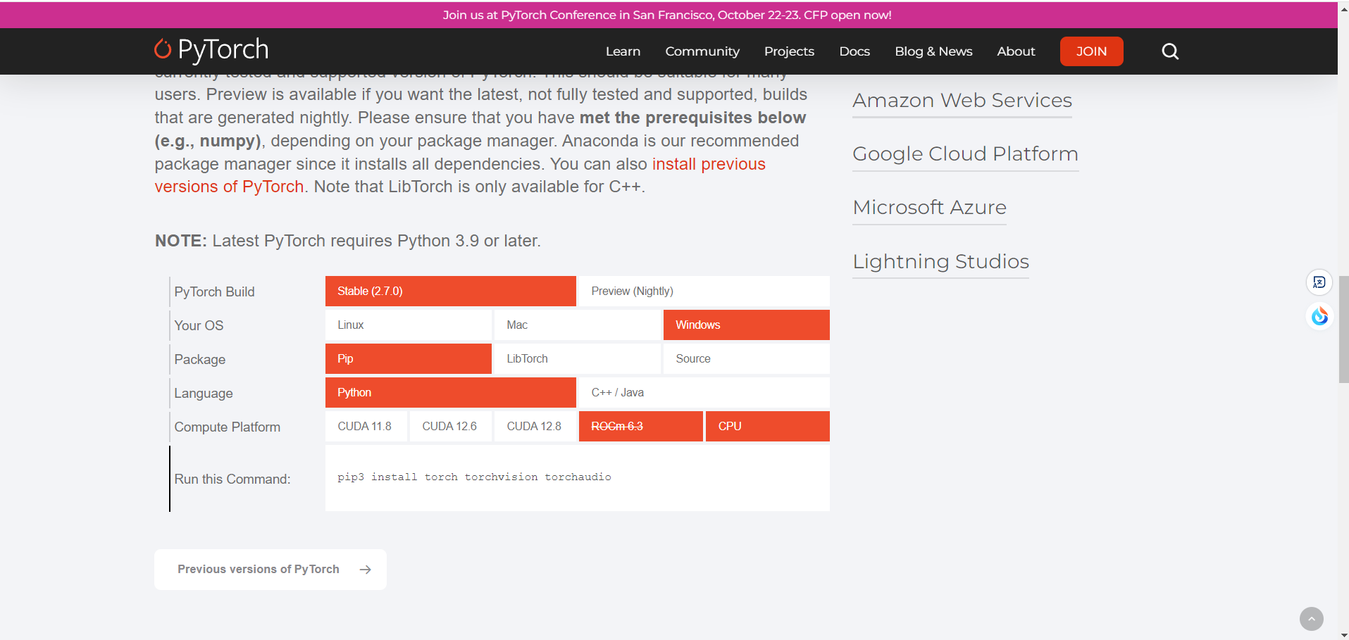 安装pytorch时ERROR:Could not find a version thatsatisfies the requirement torch _could not find a ...