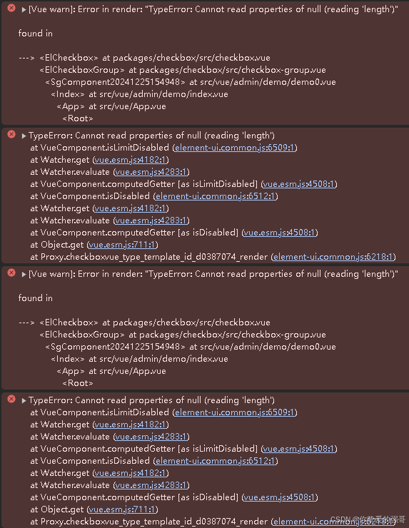 elemetnUI的el-checkbox报错“TypeError: Cannot read properties of null ...