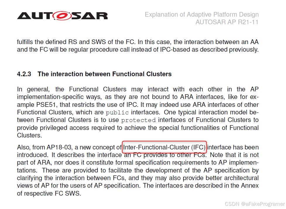 AP AUTOSAR 功能集群之间的交互 IFC（Inter-Functional-Cluster interface）通讯方式如何实现？比如 PHM recovery action通讯方式 ...