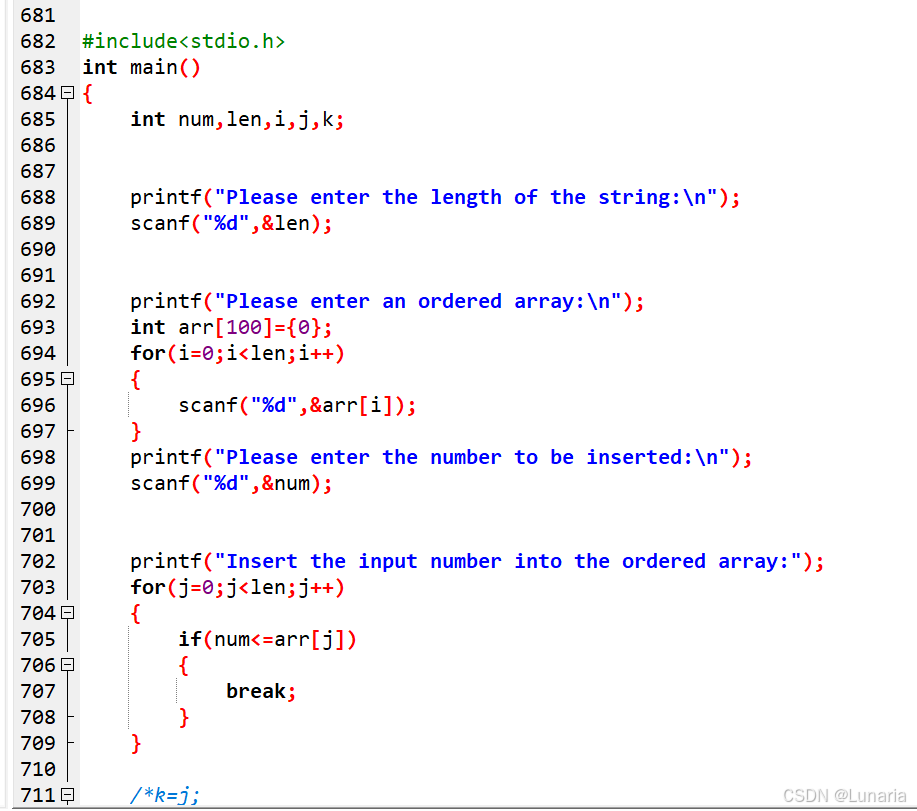 输入一个整数，将其插入一个有序整型数组，保证插入后依然有序，并输出插入后的数组。本题要求编写程序将一个给定的整数插到原本有序的整数序列中使结果序列仍然有序 Csdn博客