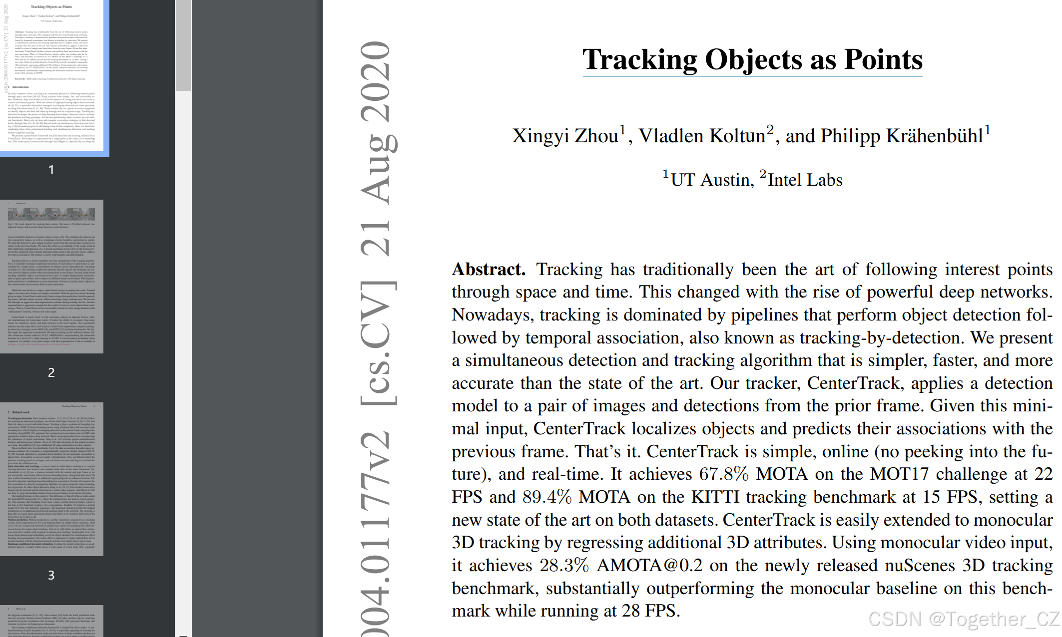 CenterTrack：Tracking Objects as Points——跟踪对象作为点-CSDN博客