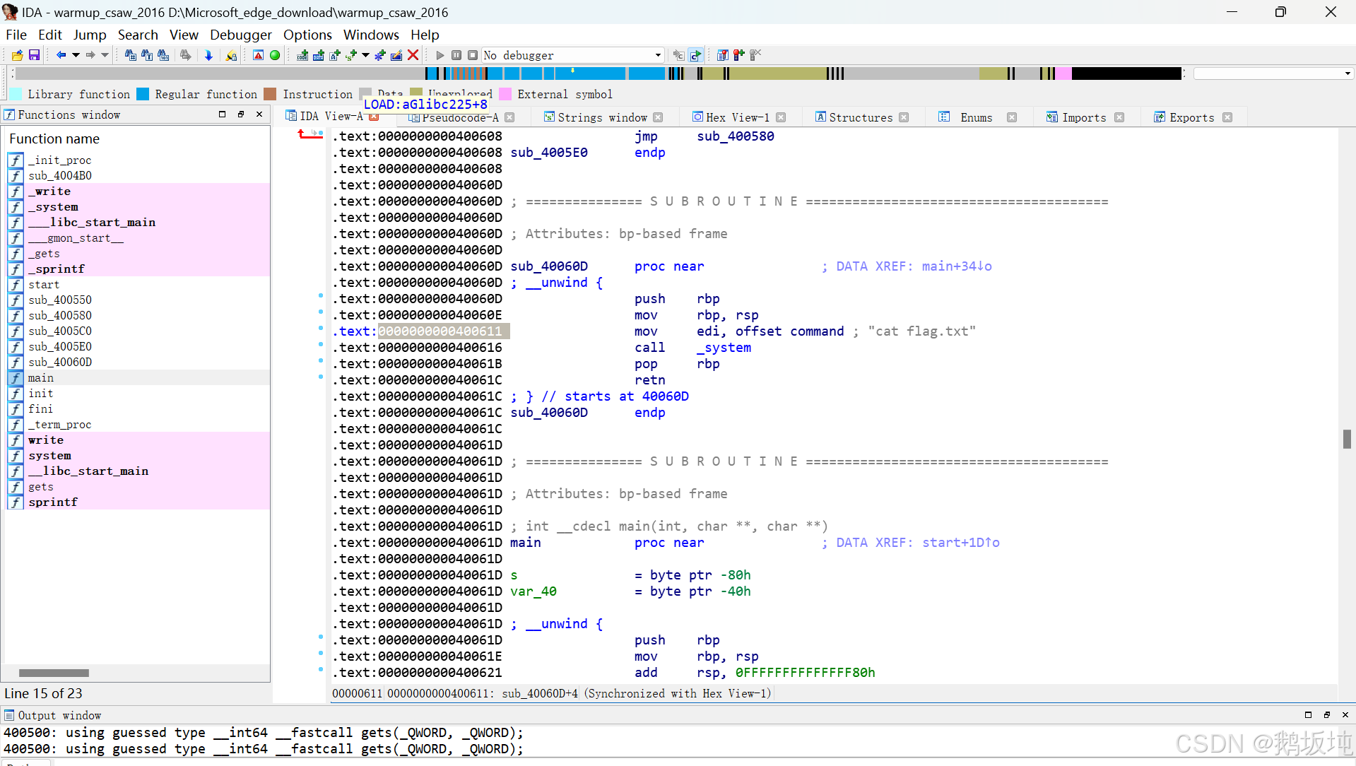 BUUCTF-PWN题详解（warmup_csaw_2016&ciscn_2019_n_1）_buuctf warmup-CSDN博客