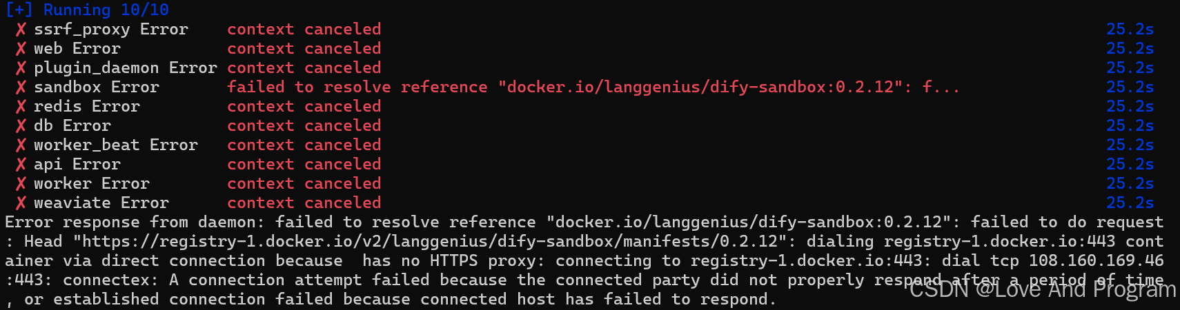 win下使用docker desktop安装dify使用docker compose up -d报错Error response from daemon: failed to resolve ...