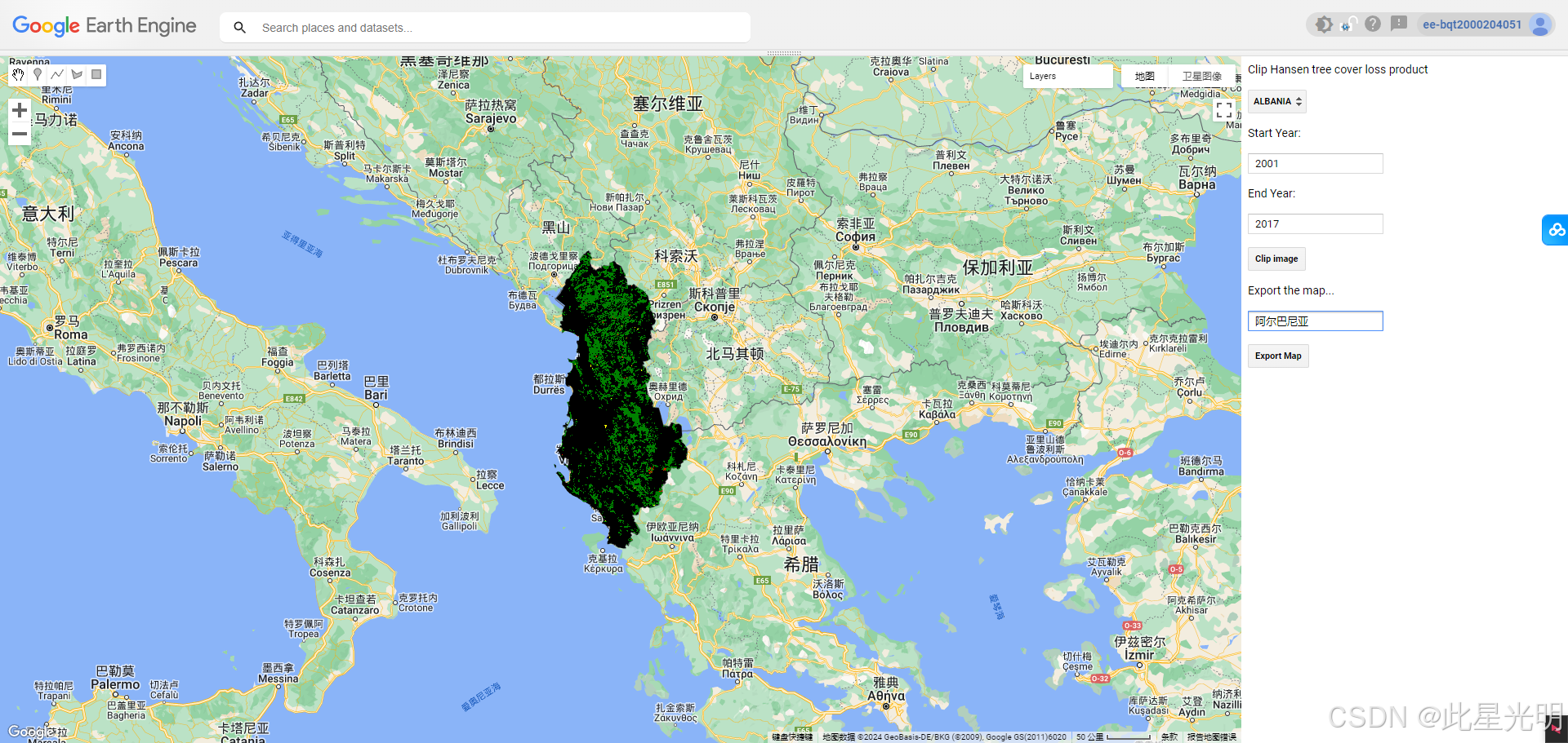 GEE APP：汉森2000-2017年全球森林面积指定区域（国家）面积下载_hansen global forest change dataset在哪里下载-CSDN博客