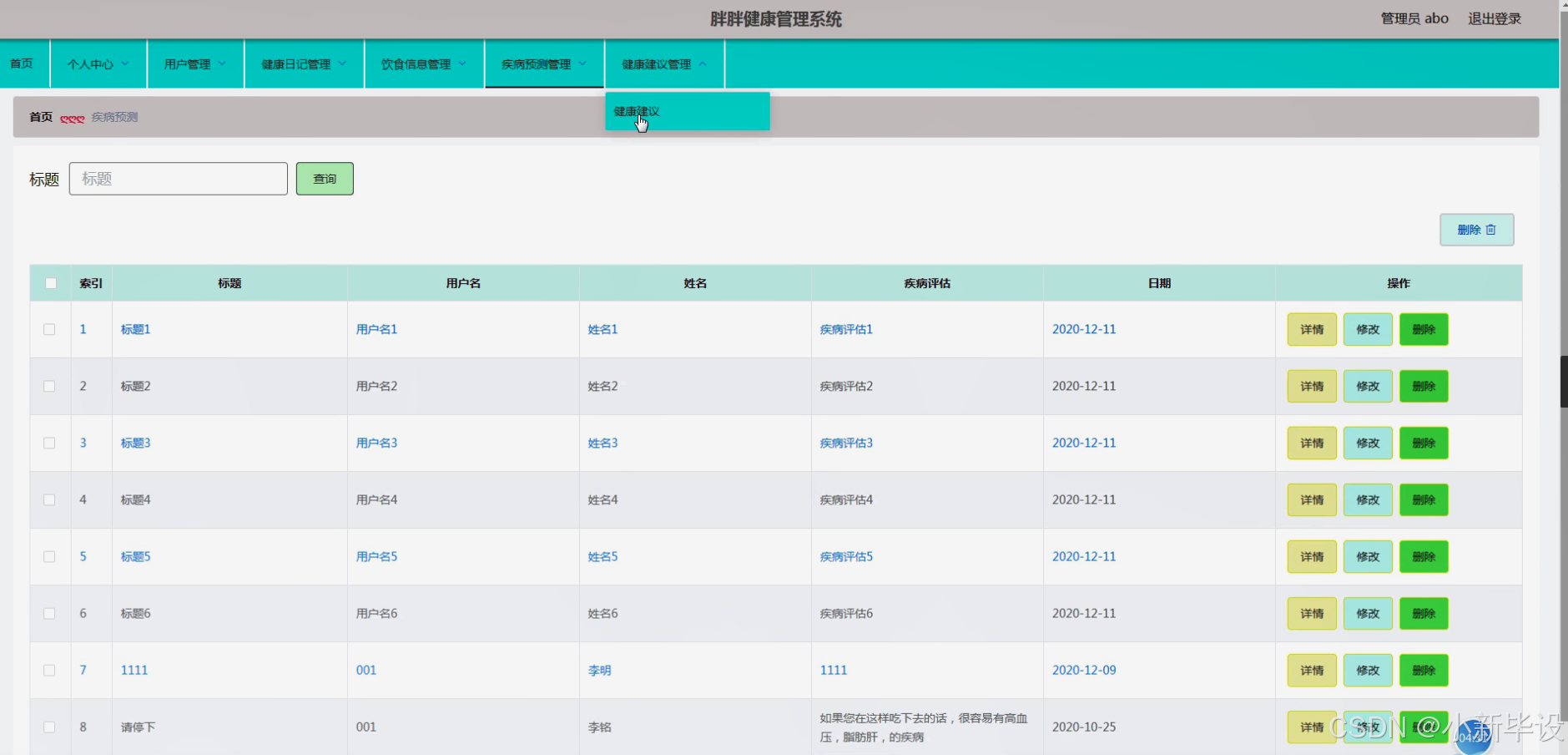 Java计算机毕业设计胖胖健康管理系统(开题程序论文) Csdn博客