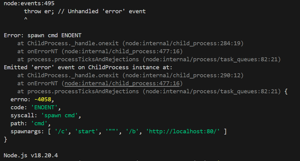 VUE项目启动报错：node:events:495 throw er； // Unhandled ‘error‘ event ^Error: spawn cmd ENOENT-CSDN博客
