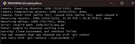 【git】windows下git clone后出现invalid path（Clone succeeded, but checkout failed）的解决方法_git invalid ...