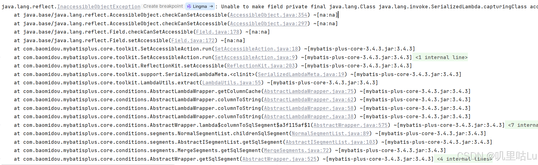 MybatisPlus报错Unable to make field private final java.lang.Class java.lang.invoke ...