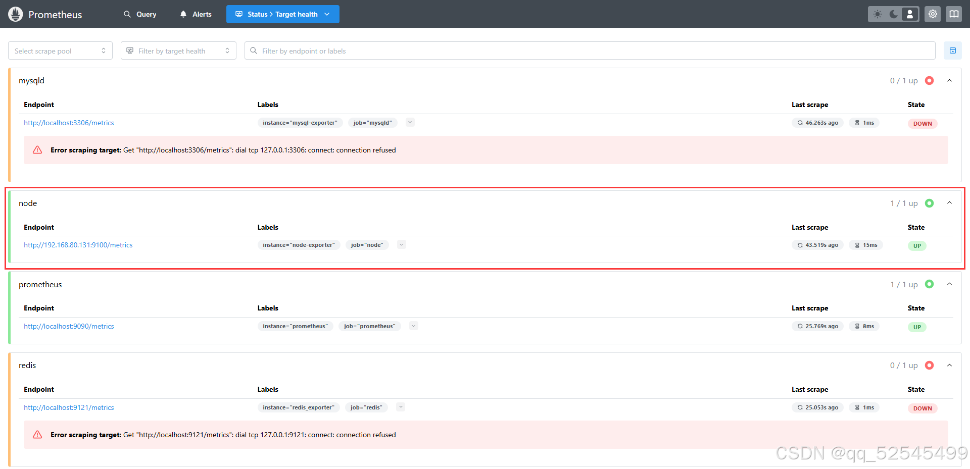 Prometheus连接exporter报错tcp ip:port: connect: no route to host_prometheus ...