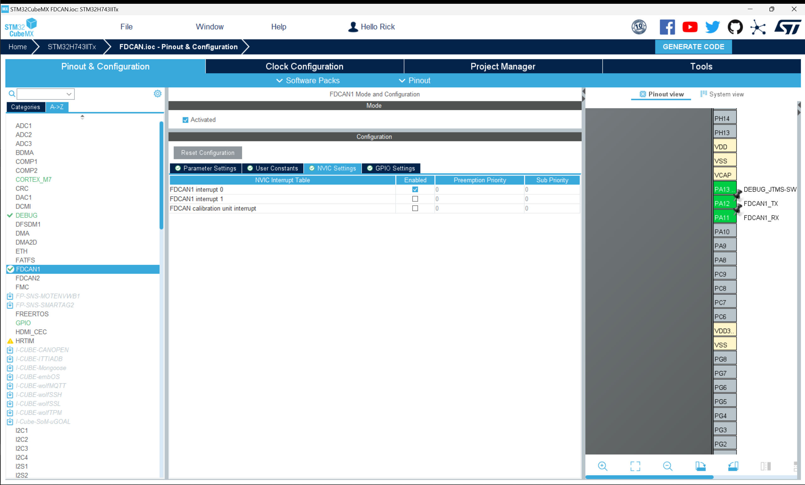 STM32H743+FDCAN1（波特率1M）_stm32h743 canfd波特率设置1m 80%代码-CSDN博客