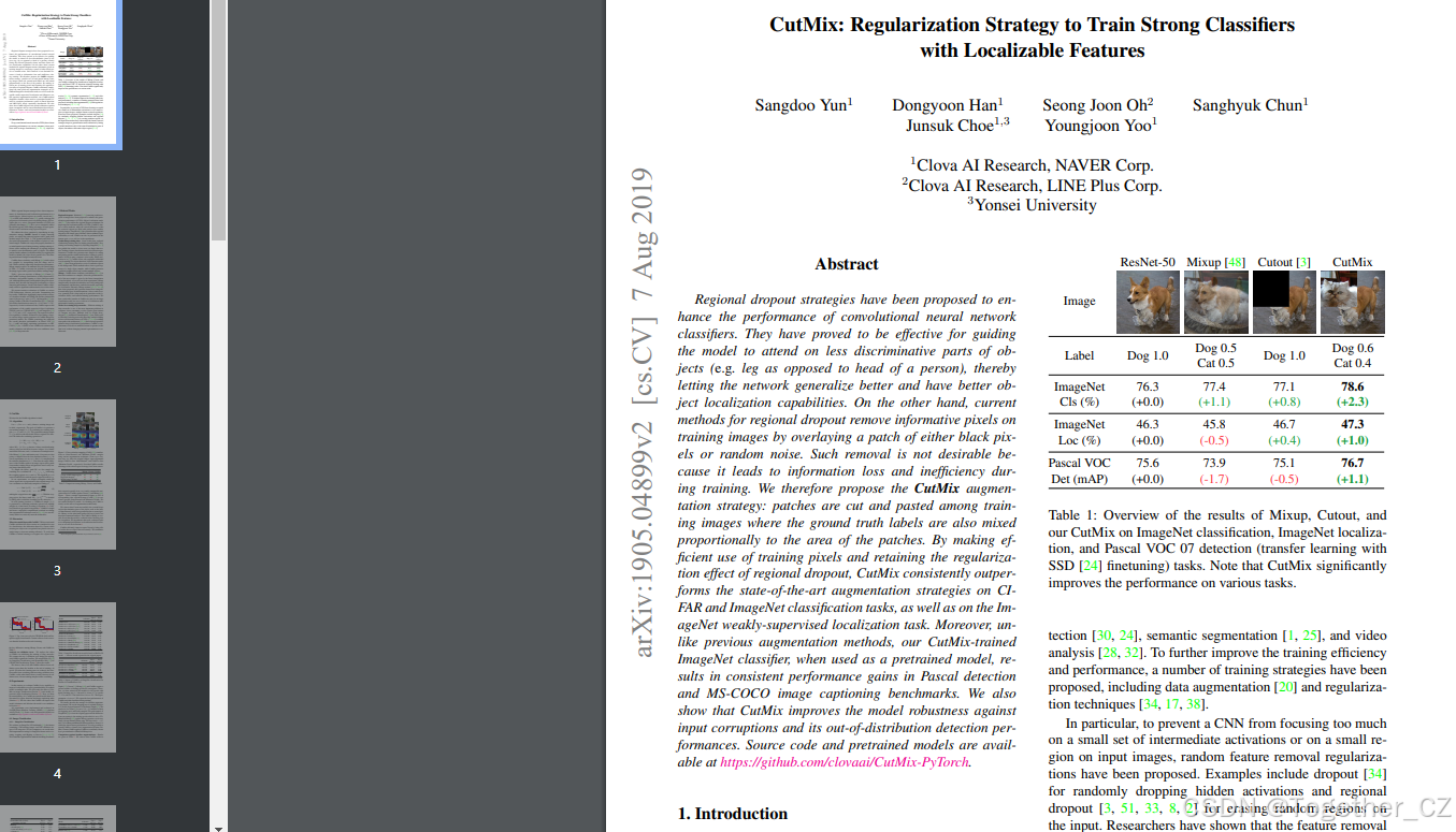 CutMix: Regularization Strategy to Train Strong Classifierswith Localizable Features训练可定位特征的强分类器 ...