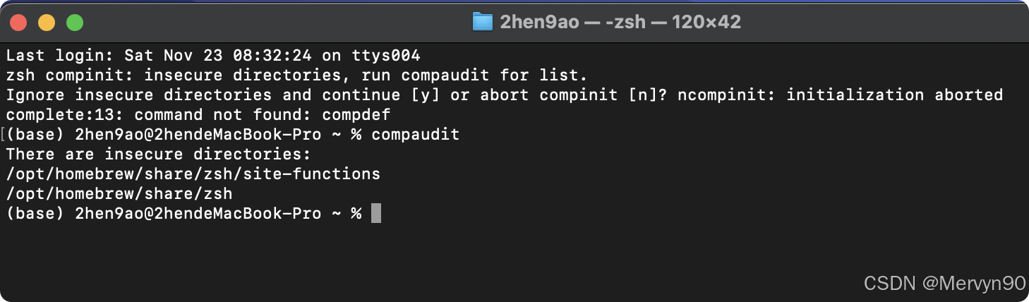 “zsh compinit: insecure directories, run compaudit for list”解决办法-CSDN博客