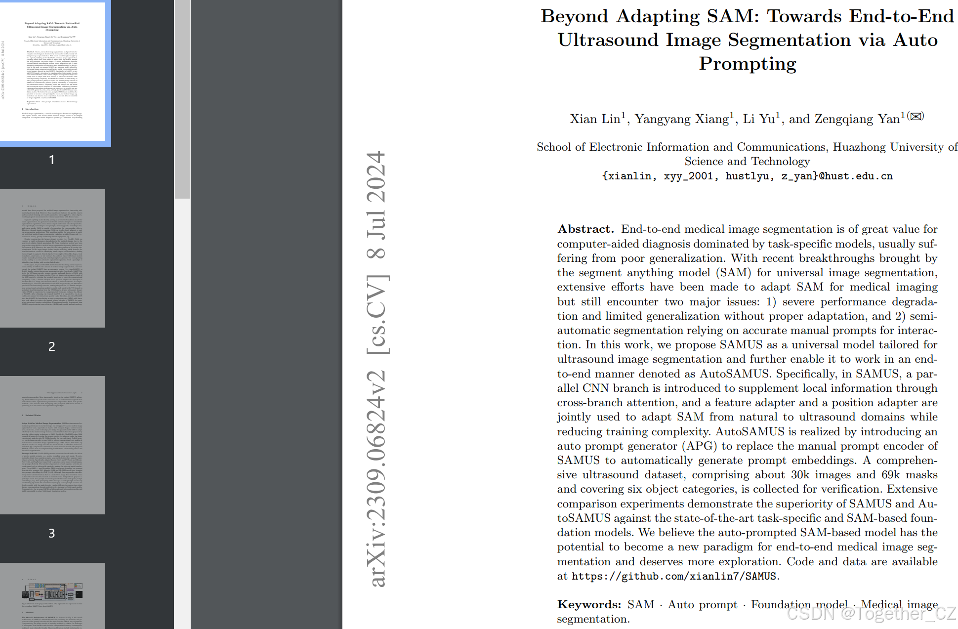 Beyond Adapting SAM:Towards End-to-EndUltrasound Image Segmentation via AutoPrompting自动提示实现端到端超声 ...