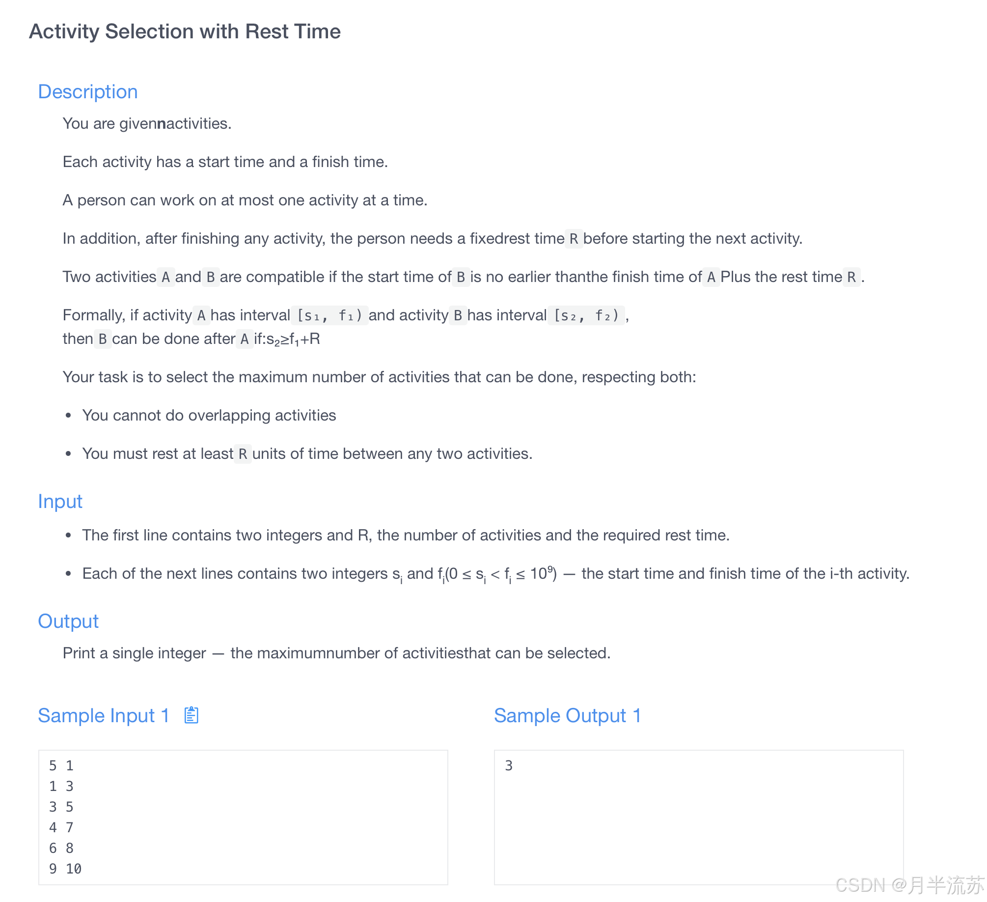 Problem: lab-week10-exercise01 Activity Selection with Rest Time-CSDN博客