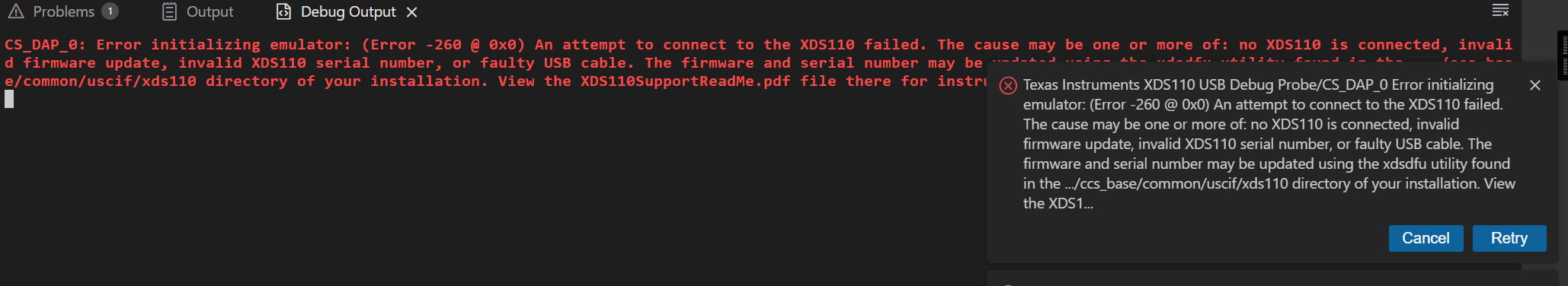 ccs报错_an attempt to connect to the xds110 failed. the ca-CSDN博客