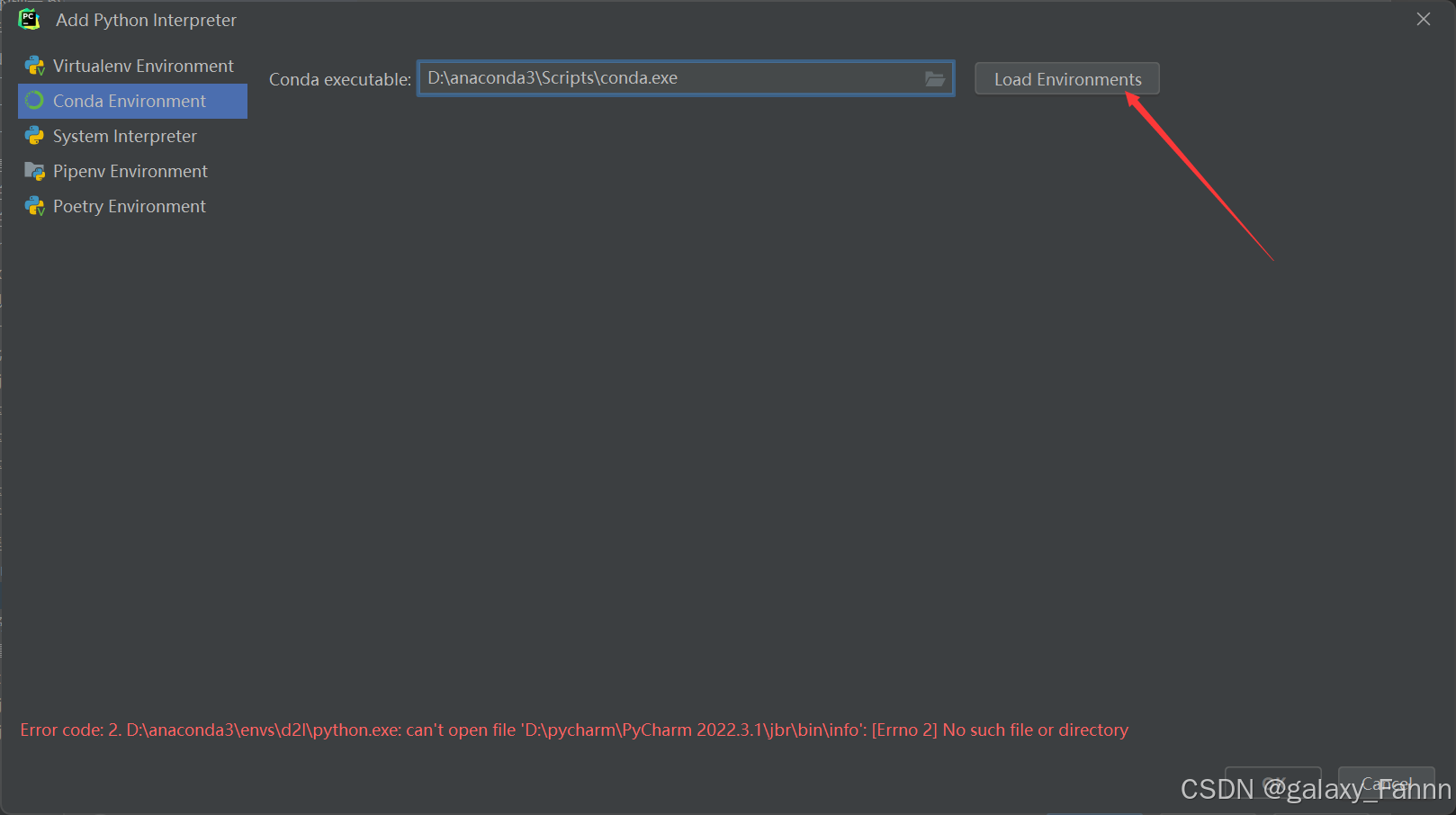 pycharm2022添加conda虚拟环境 提示Conda executable is not found_pycharm conda executable-CSDN博客