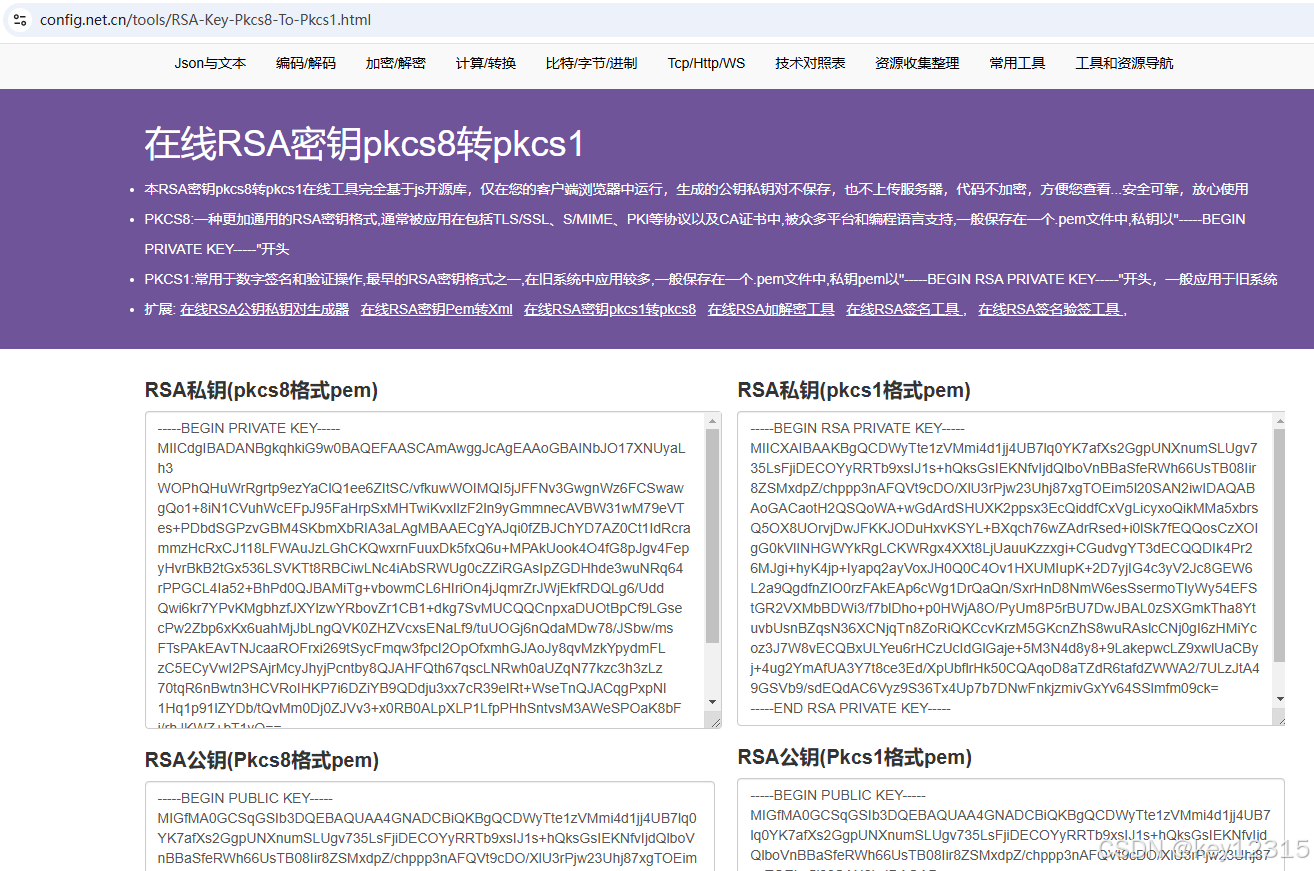 在线RSA pem密钥pkcs8转pkcs1格式--支持公钥和私钥-CSDN博客