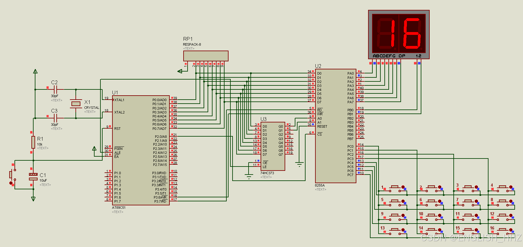 954、基于51单片机的数字键盘数码管显示（8255，矩阵按键，数码管）(程序+Proteus仿真+原理图+流程图+元器件清单+配套资料等 ...