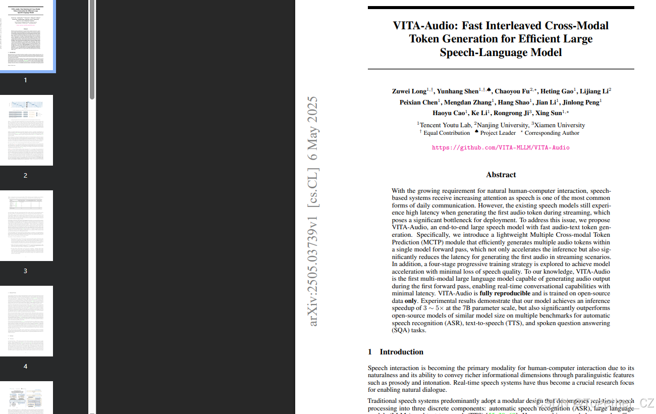 VITA-Audio: Fast Interleaved Cross-Modal Token Generation for Efficient Large Speech-Language ...