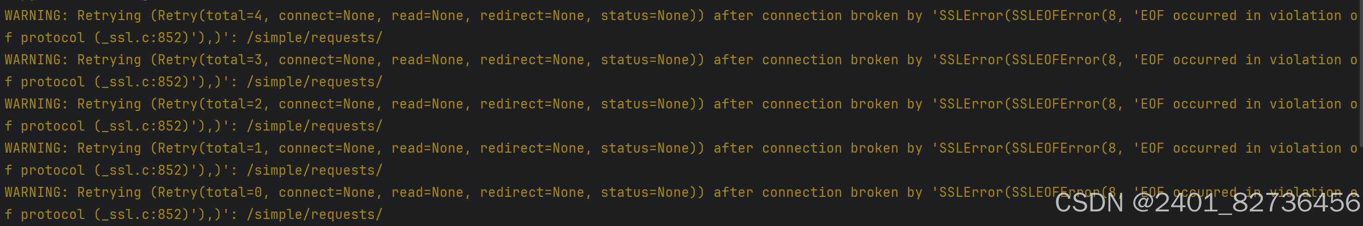 WARNING: Retrying (Retry(total=4, connect=None, read=None, redirect=None, status=None))解决办法 ...
