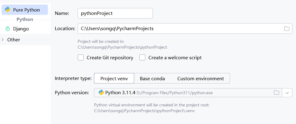 【自动化必备】pycharm中的Project venv、Base conda、Custom environment模式介绍_pycharm新建项目 project venv和custom ...