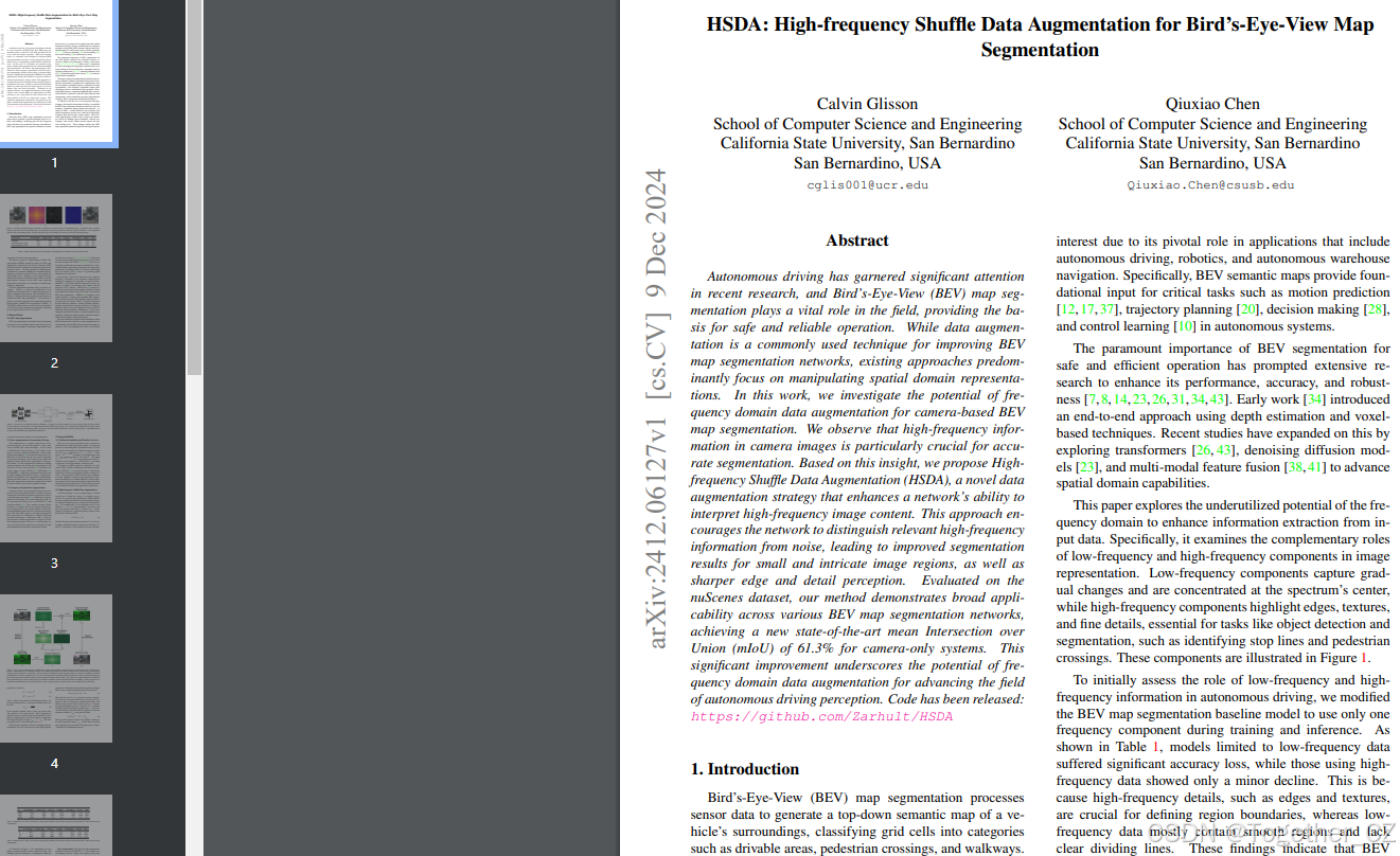 HSDA: High-frequency Shuffle Data Augmentation for Bird’s-Eye-View ...