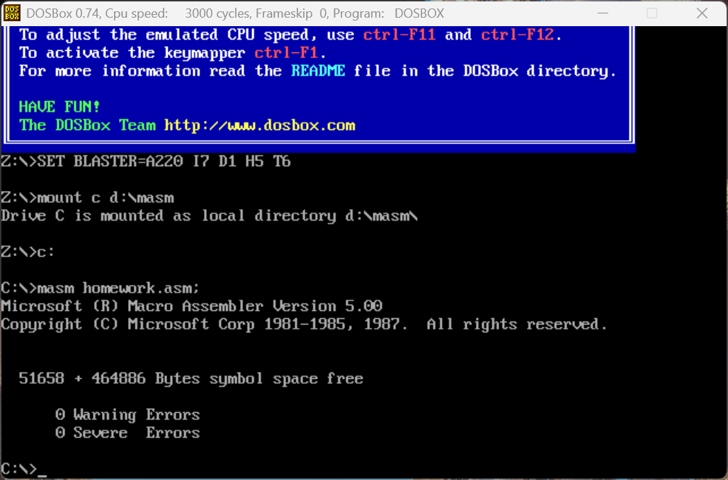 微机实验：运行一个汇编语言程序（含安装教程）_masm安装-CSDN博客
