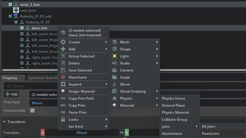 Isaac Sim USD组装UR5e机械臂和robotiq2f夹爪_isaac-sim连接机械臂和夹爪-CSDN博客