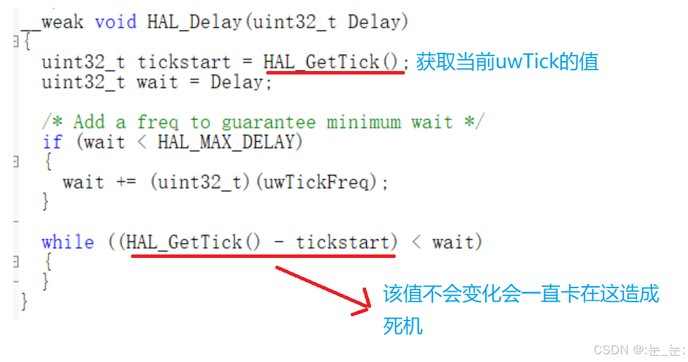 STM32HAL库 中断中不能使用HAL_Delay()函数的原因及解决方案_定时器中断了用delay的解决方法和步骤-CSDN博客