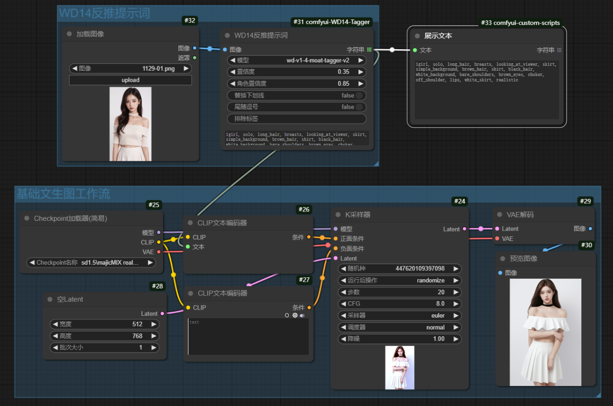 comfyUI教程 第3章2节 提示词反推基础插件-WD1.4 tagger、clip询问机_comfyui-mixlab-nodes 里的 ...