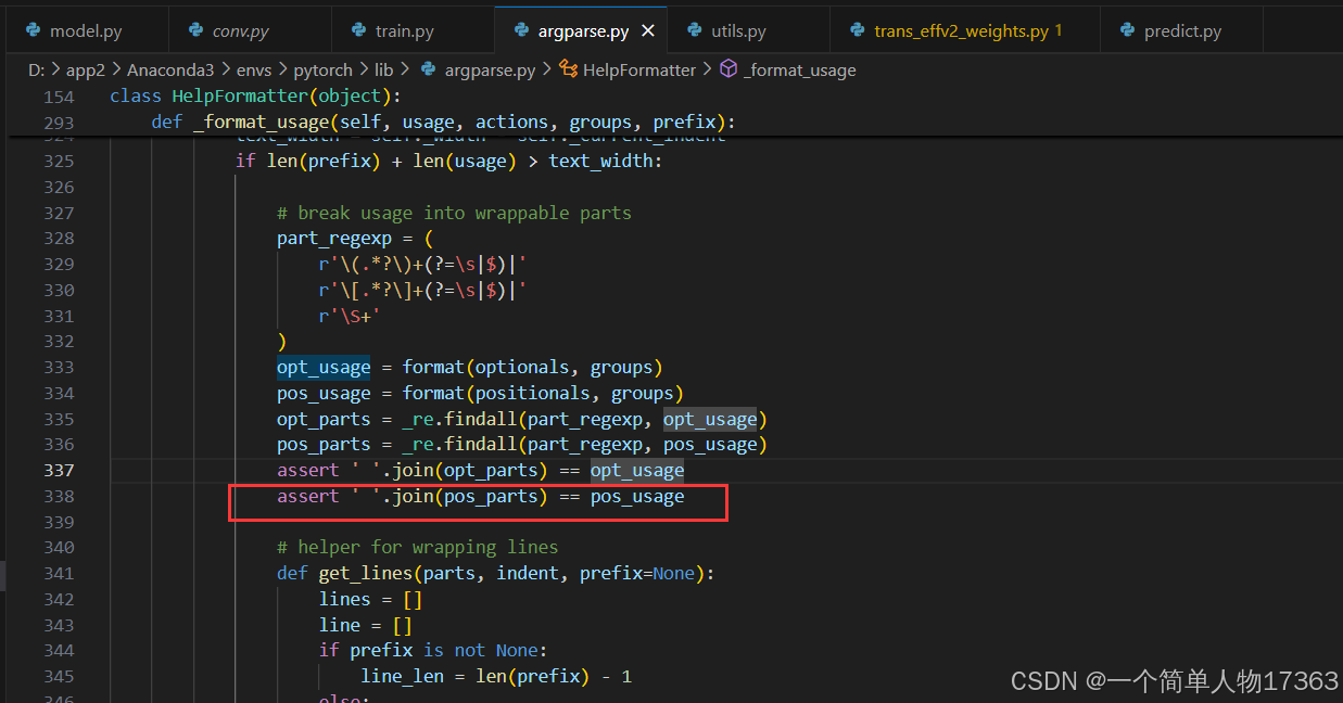 AssertionError错误（assert ‘ ‘.join(pos_parts) == pos_usage）_warning: error parsing dependencies of ...