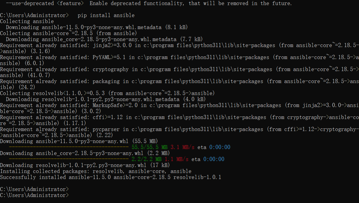 windows 系统安装ansible--不推荐，Windows 本身不能作为控制节点，但可以通过 Windows Subsystem for Linux（WSL）来安装和使用 Ansible ...