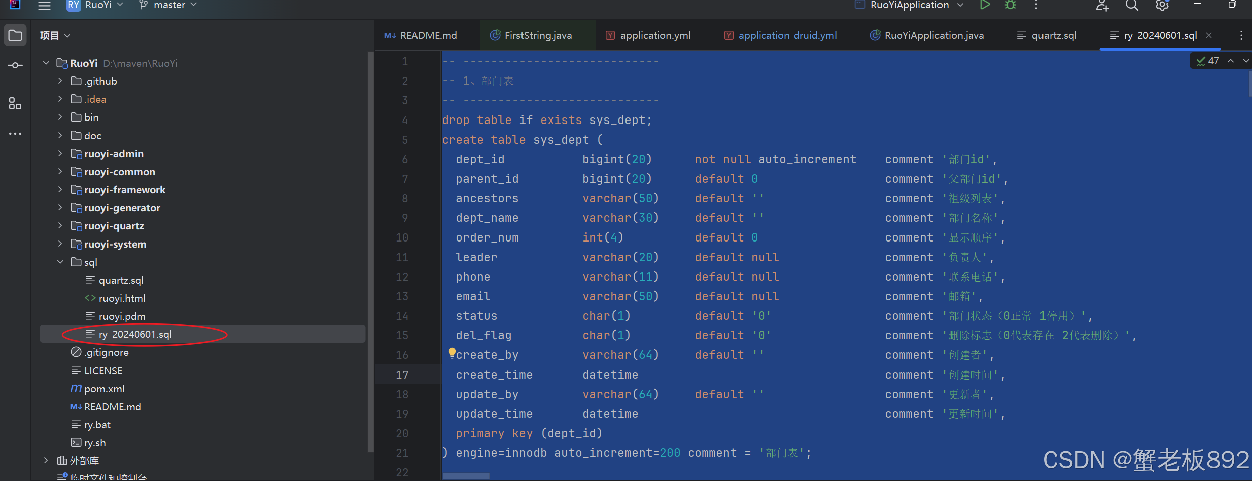 若依启动失败Cause: java.sql.SQLSyntaxErrorException: Table ‘ry.sys_config ...