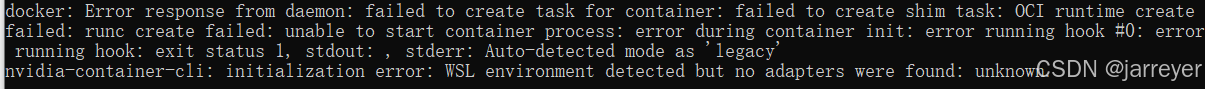 nvidia-container-cli: initialization error: WSL environment detected but no adapters were found ...