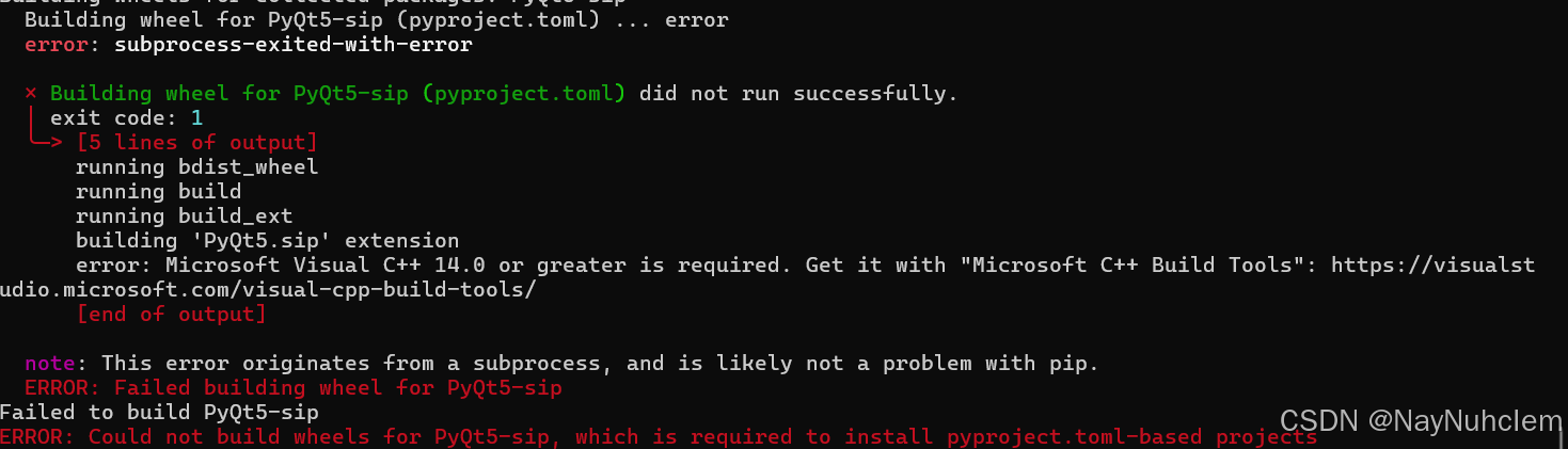 成功解决安装PyQt5出现：ERROR: Failed building wheel for PyQt5-sip-CSDN博客