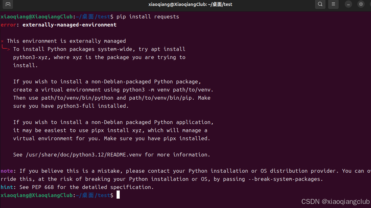 新装的 Ubuntu 24.04.1 系统安装Python模块报错怎么办？（报错：error: externally-managed-environment）_ubuntu error ...